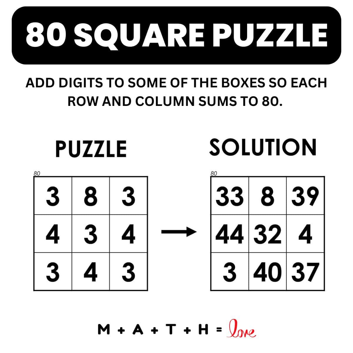 80 Square Logic Puzzles | Math = Love