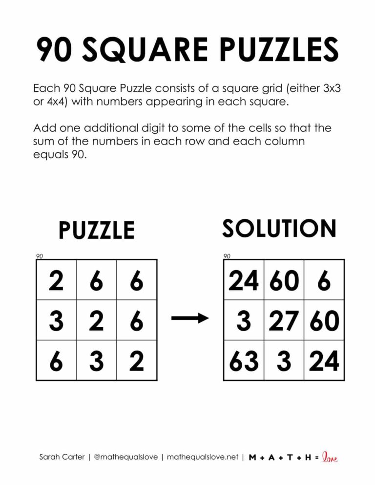 90 Square Digit Addition Logic Puzzles | Math = Love