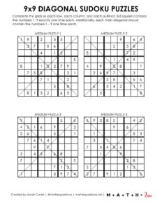 9x9 Diagonal Sudoku Puzzles | Math = Love
