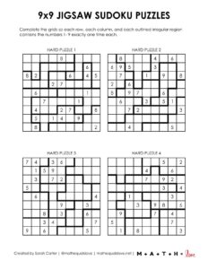 9x9 Jigsaw Sudoku Puzzles | Math = Love