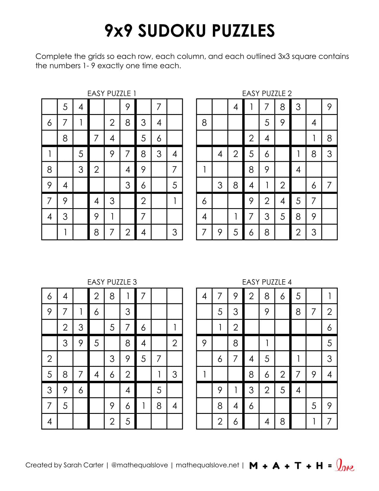 Free Printable Sudoku Puzzles (9x9) - PDF Download