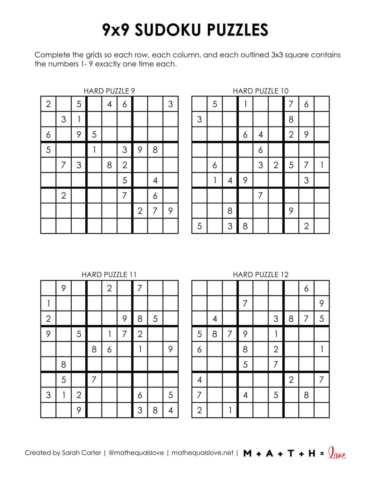 Free Printable Sudoku Puzzles (9x9) - PDF Download