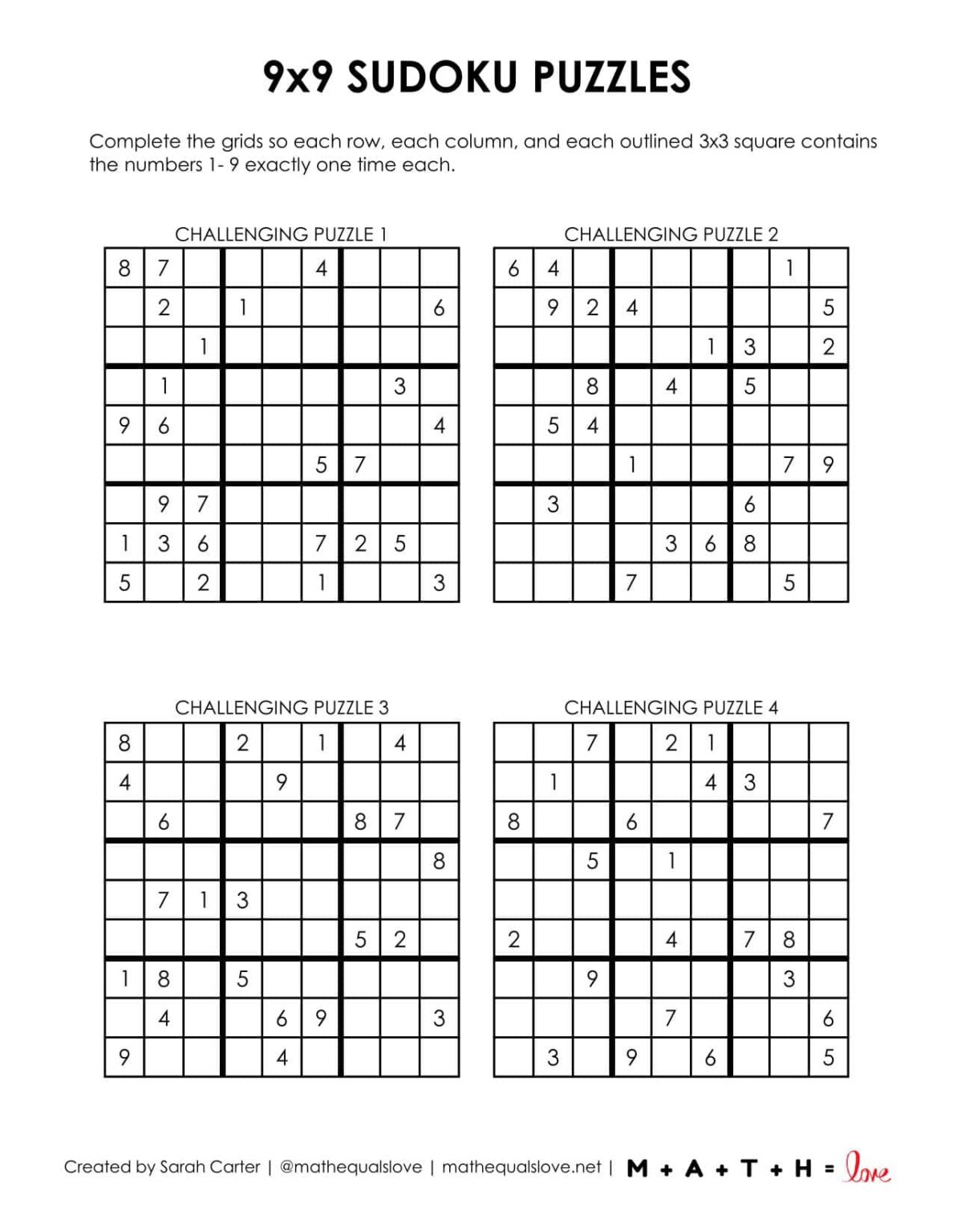 Free Printable Sudoku Puzzles (9x9) - PDF Download
