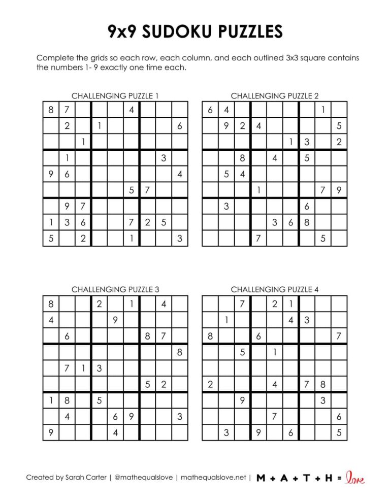 Free Printable Sudoku Puzzles (9x9) - PDF Download
