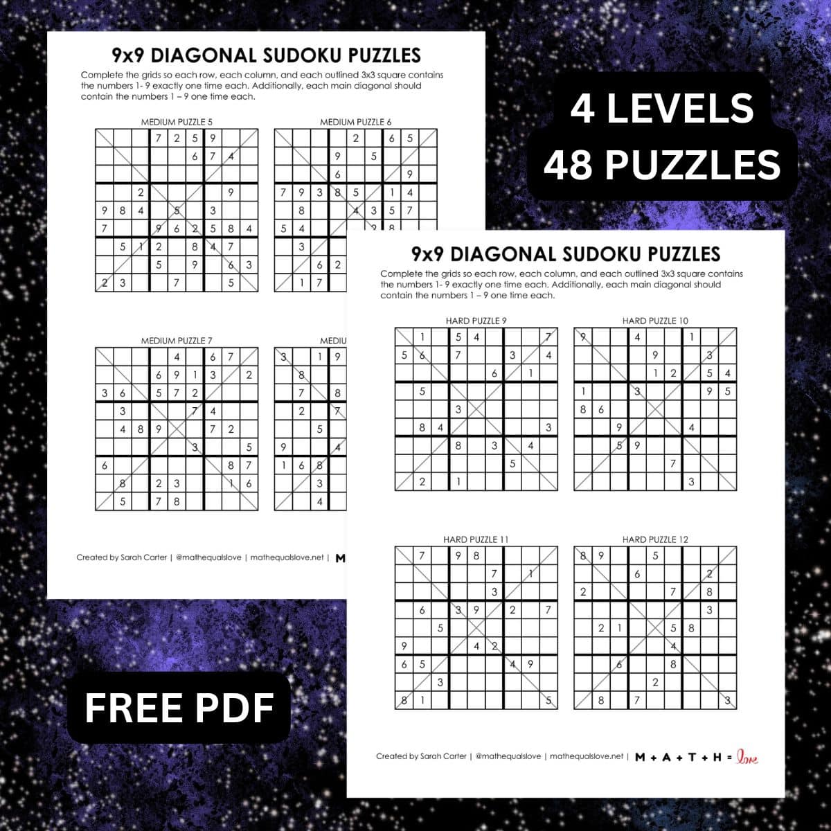 9x9 Diagonal Sudoku Puzzles | Math = Love