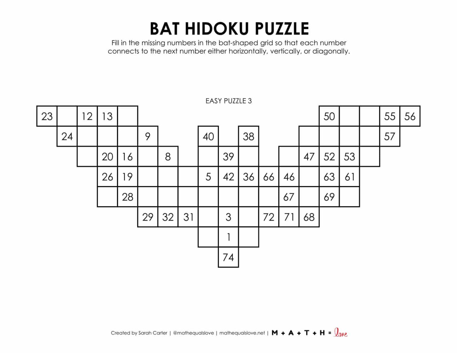 Bat Hidoku Puzzles for Halloween | Math = Love