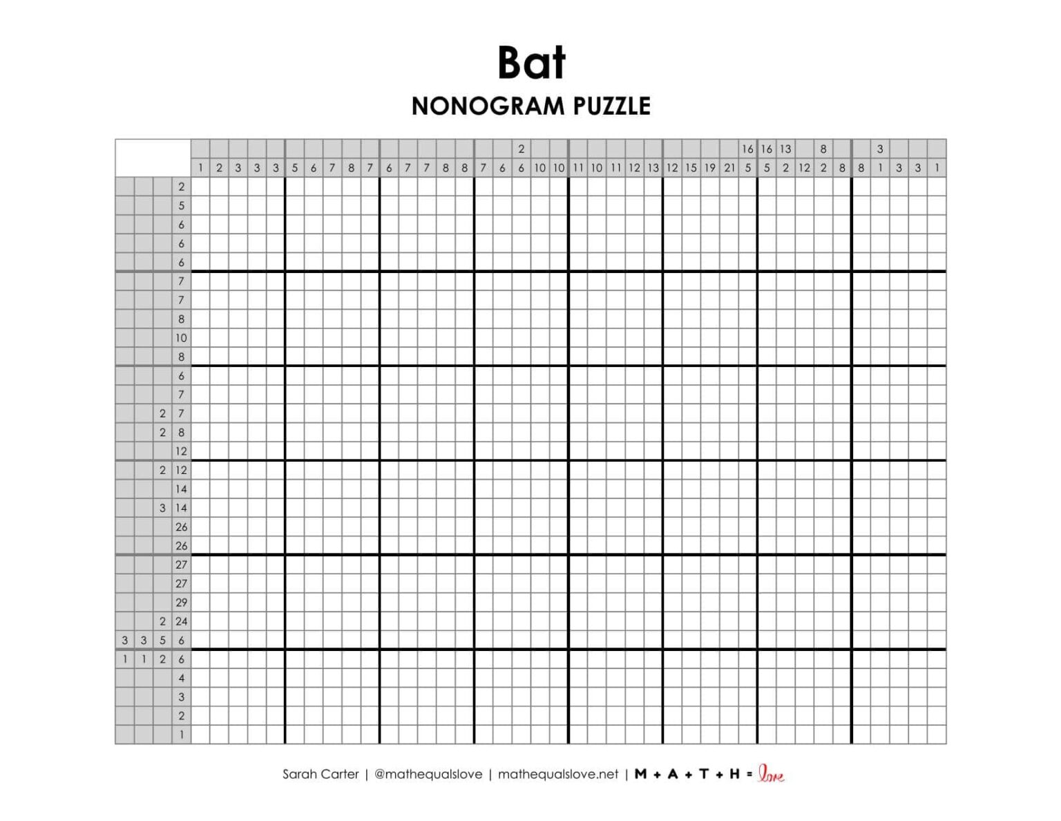 Bat Nonogram Puzzle | Math = Love