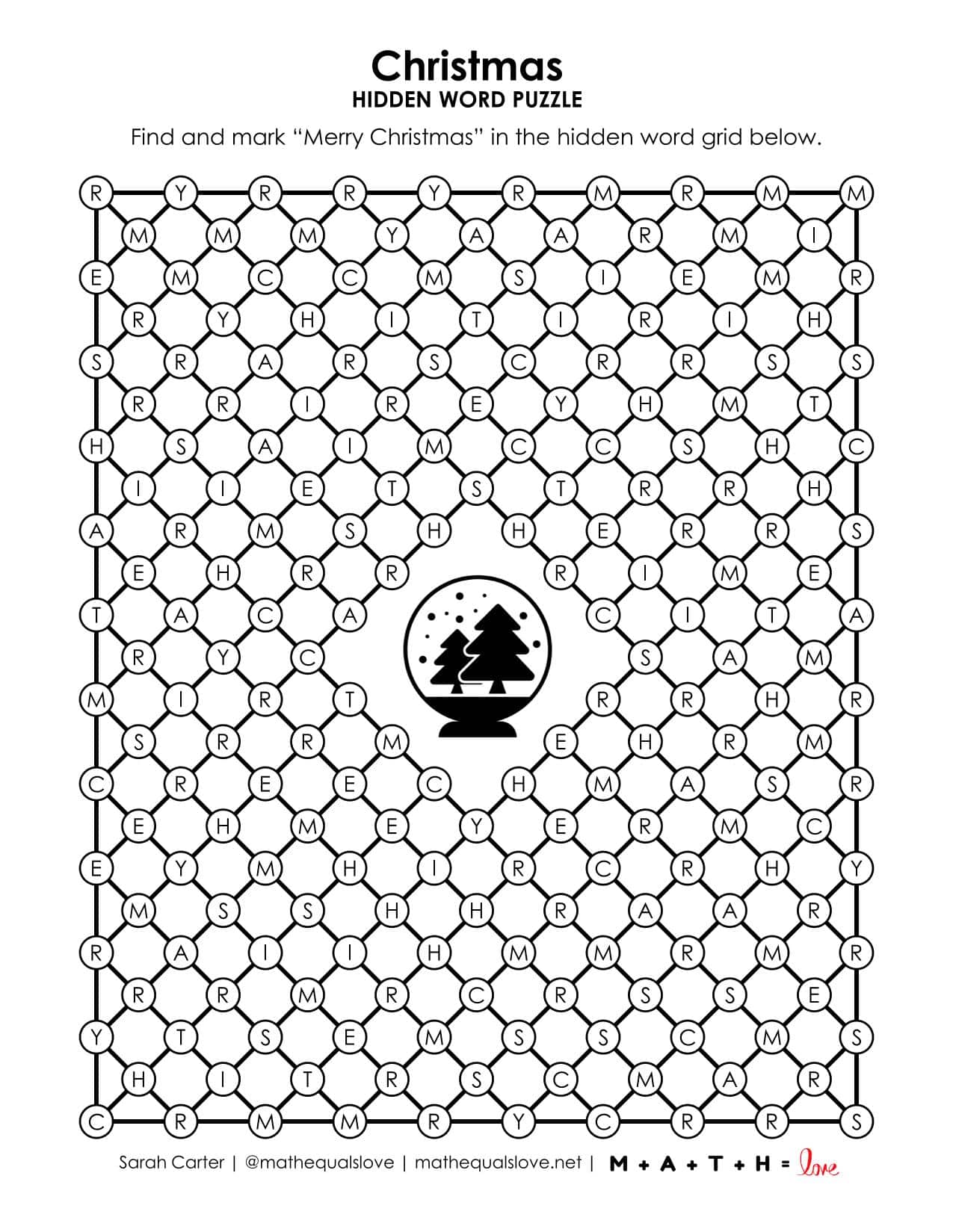 Christmas Hidden Word Puzzle Printable | Math = Love