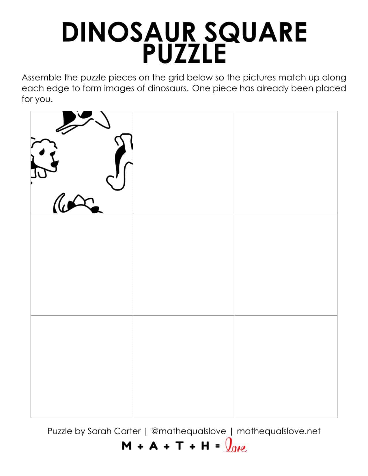 Dinosaur Square Edge Matching Puzzle | Math = Love