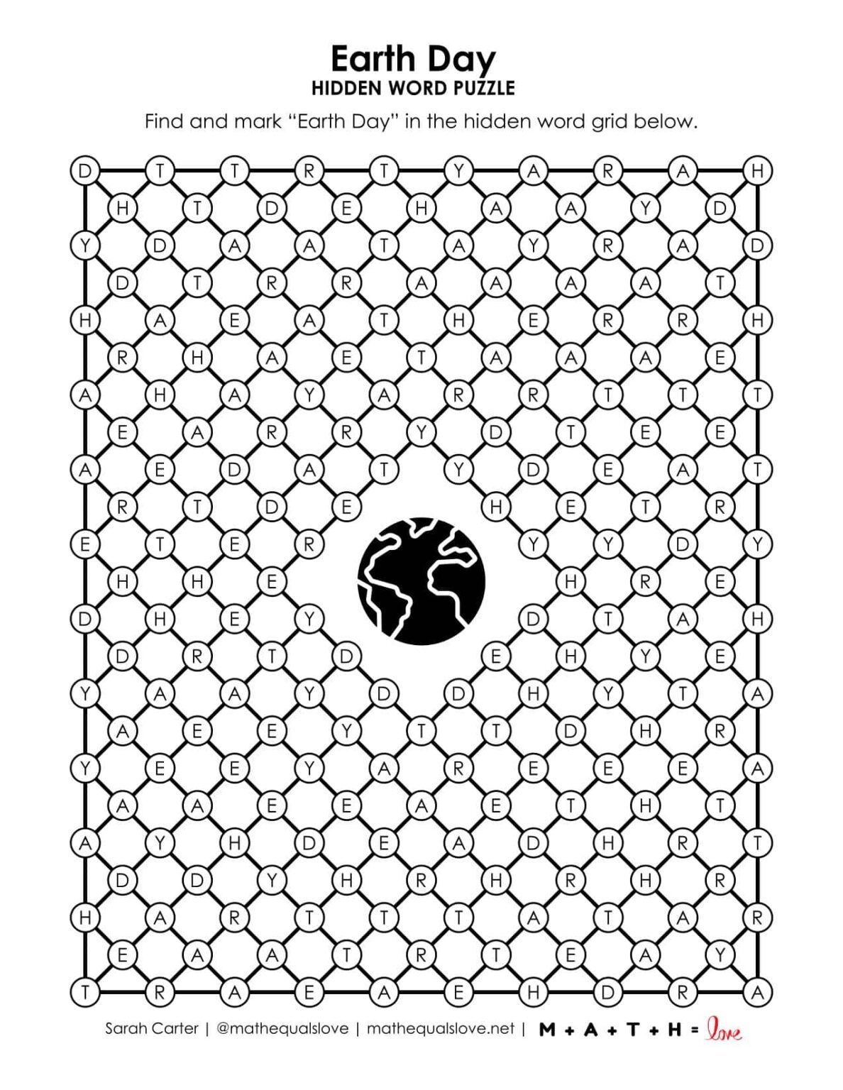 Earth Day Hidden Word Puzzle | Math = Love