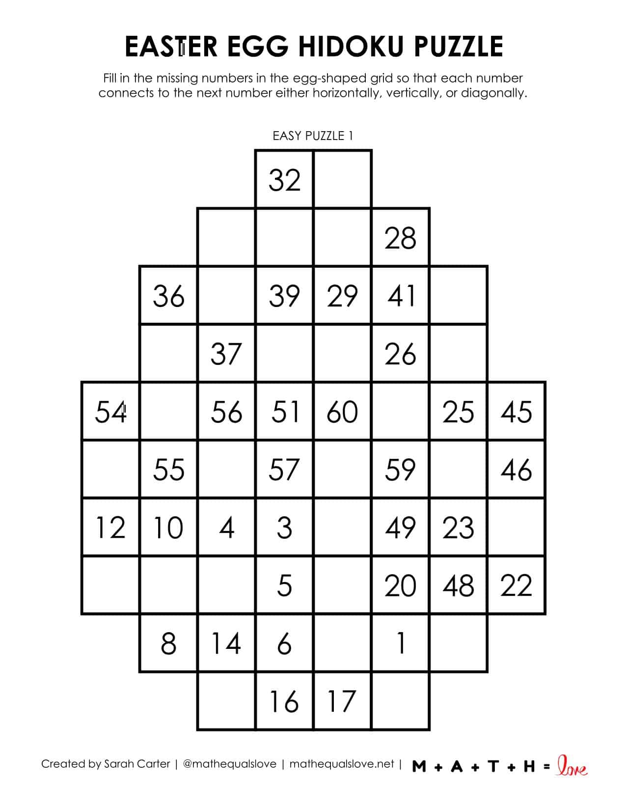 Easter Egg Hidoku Puzzles | Math = Love