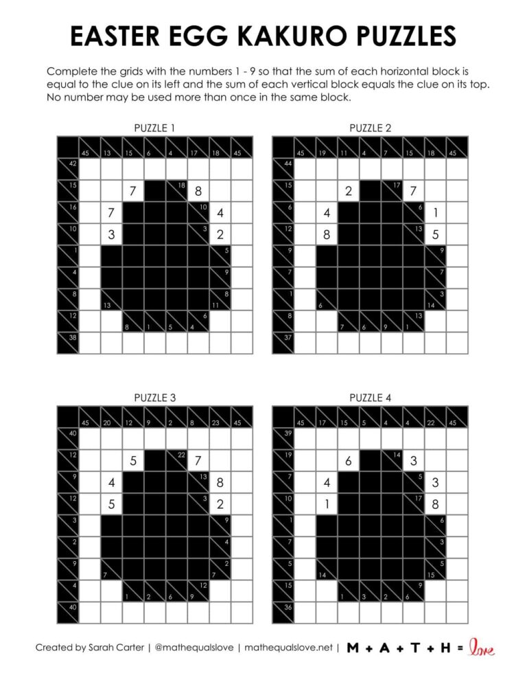 Easter Egg Kakuro Puzzles | Math = Love