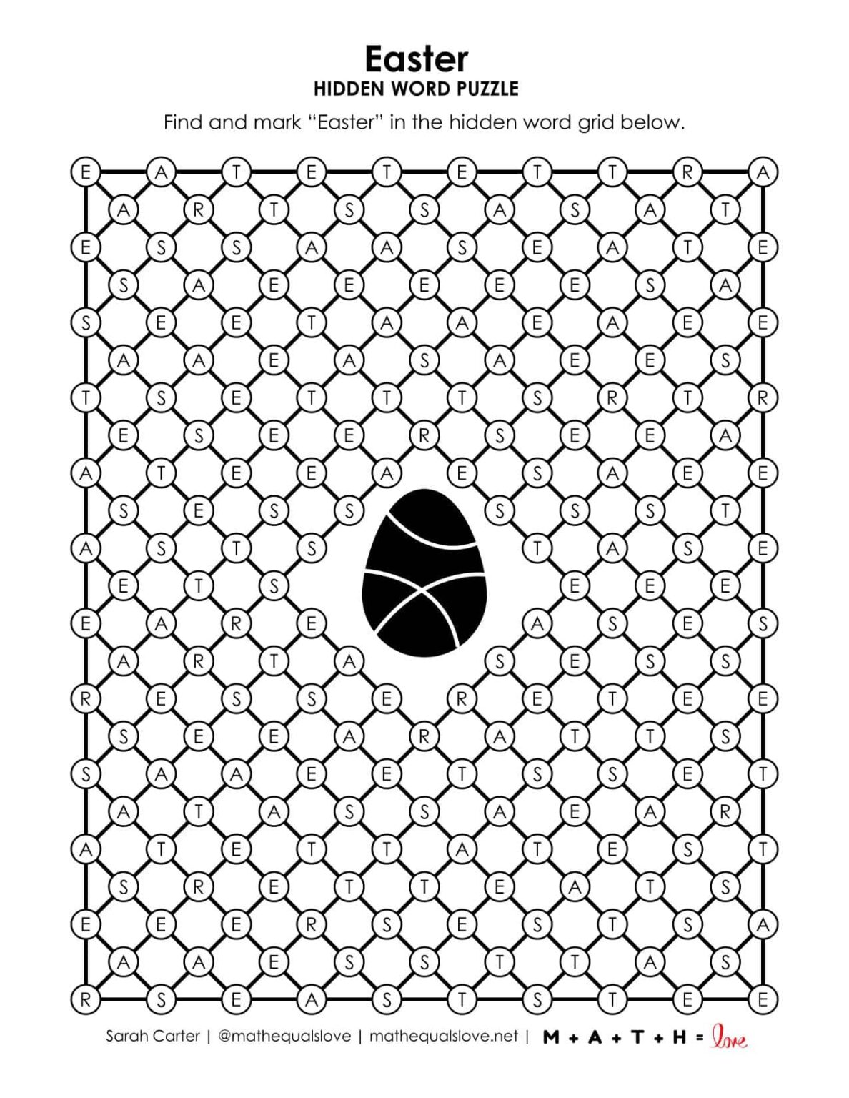 Easter Hidden Word Puzzle | Math = Love