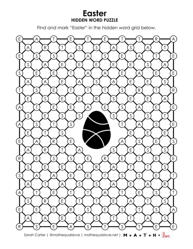 Easter Hidden Word Puzzle | Math = Love