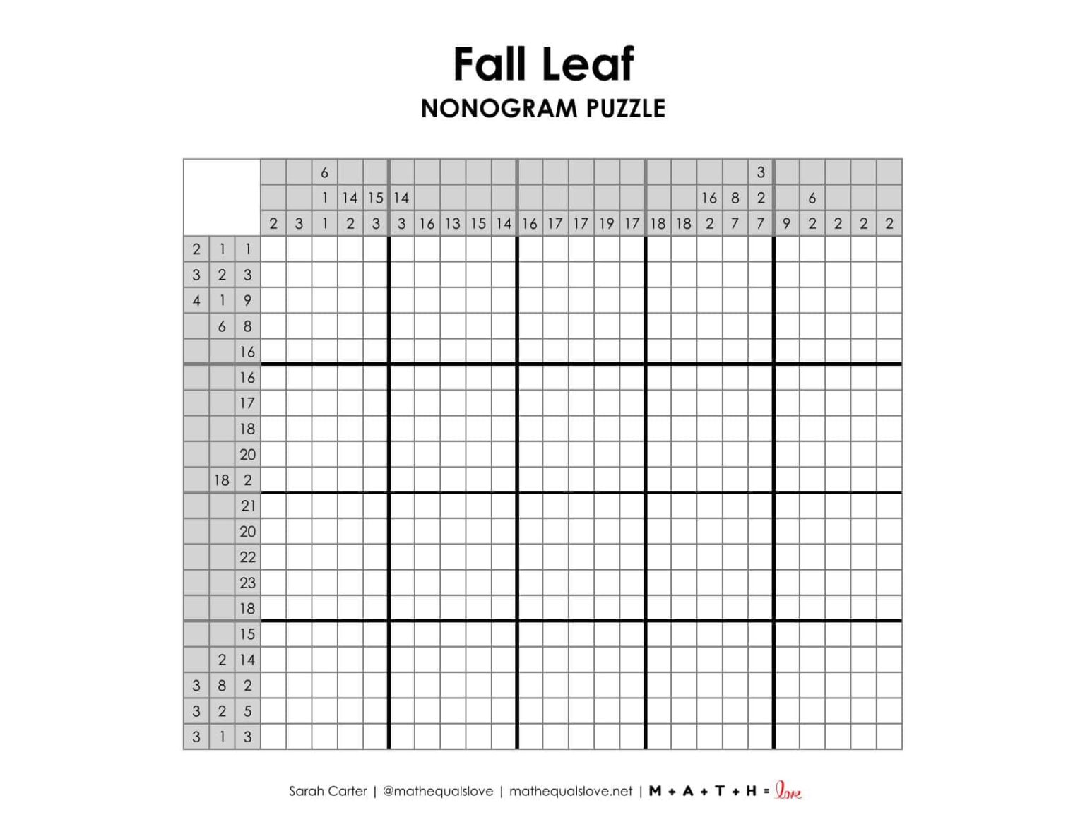 Fall Leaf Nonogram Puzzle | Math = Love