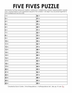 Five Fives Puzzle | Math = Love