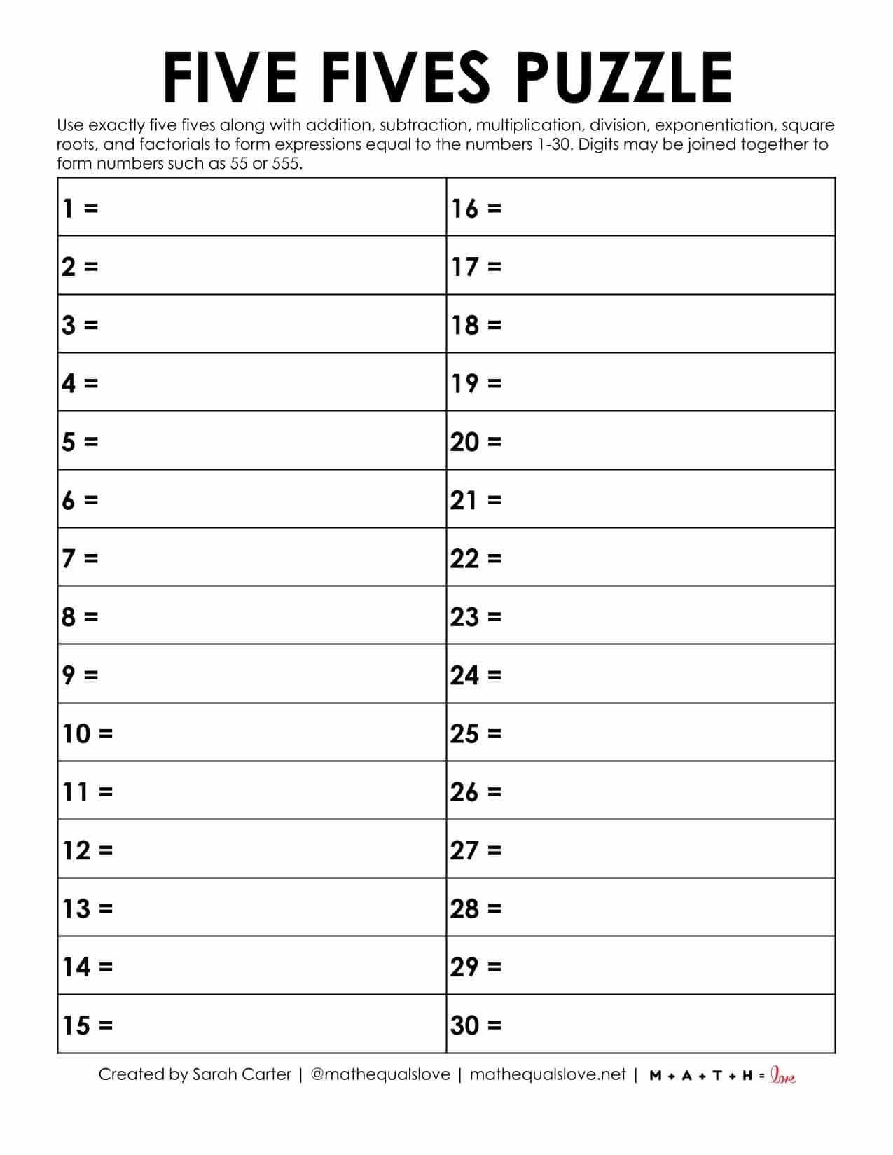 Five Fives Puzzle | Math = Love