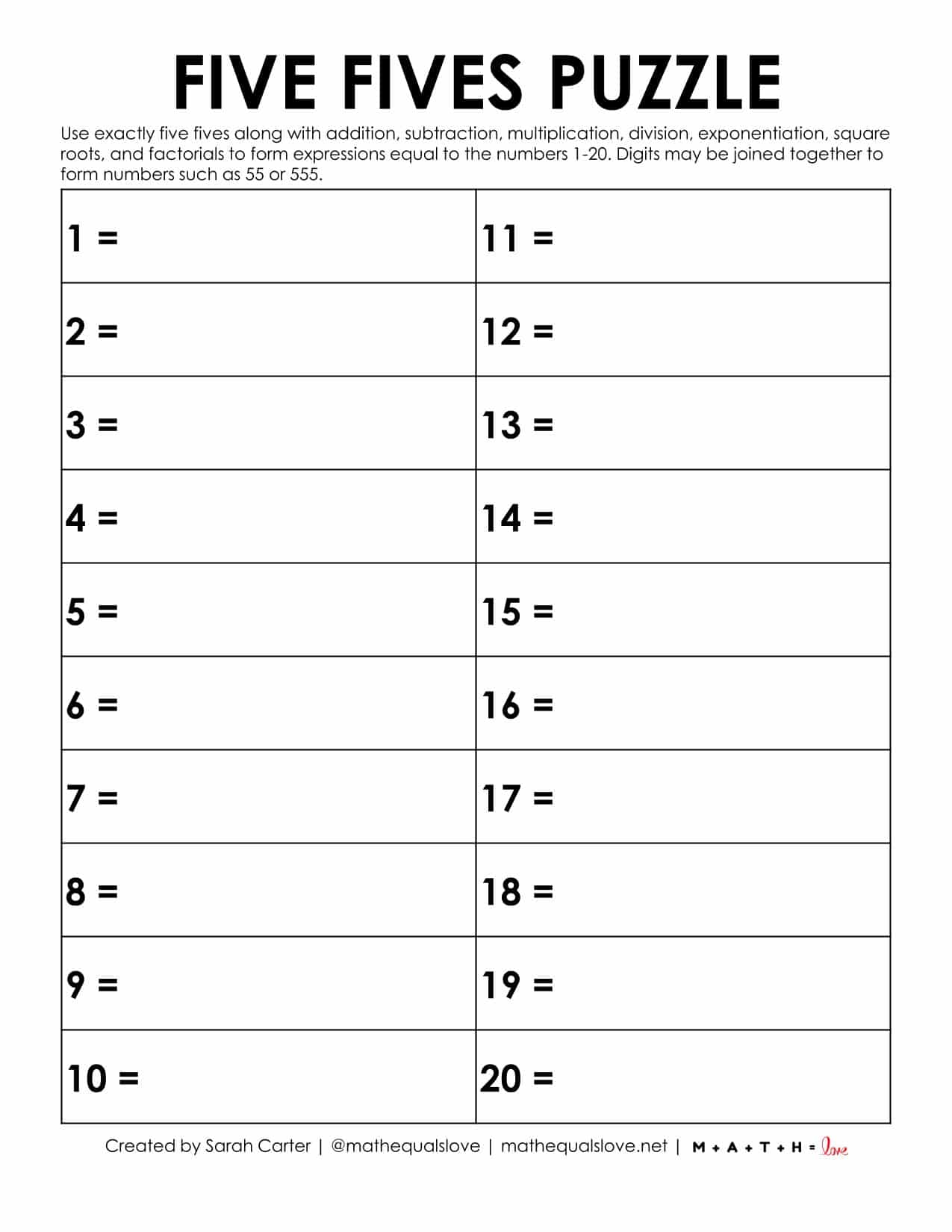 Five Fives Puzzle | Math = Love