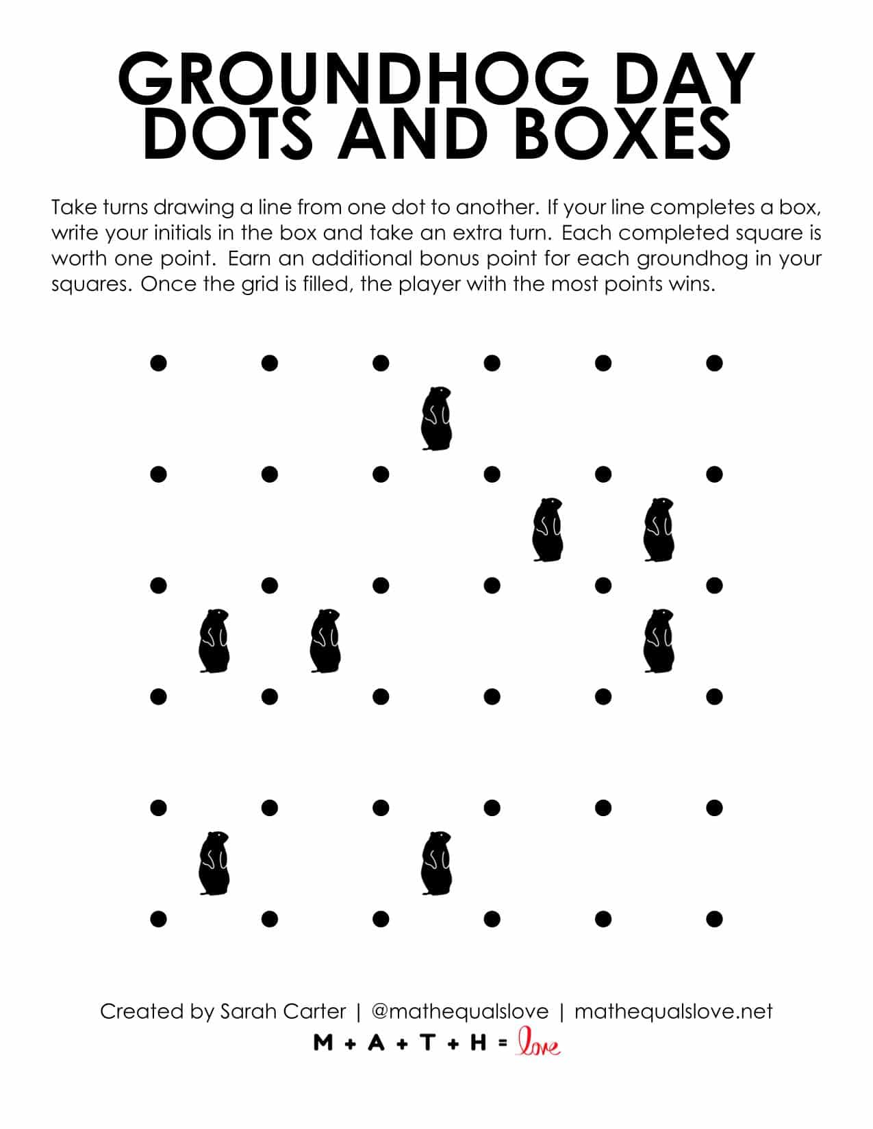 Groundhog Day Dots and Boxes Game | Math = Love