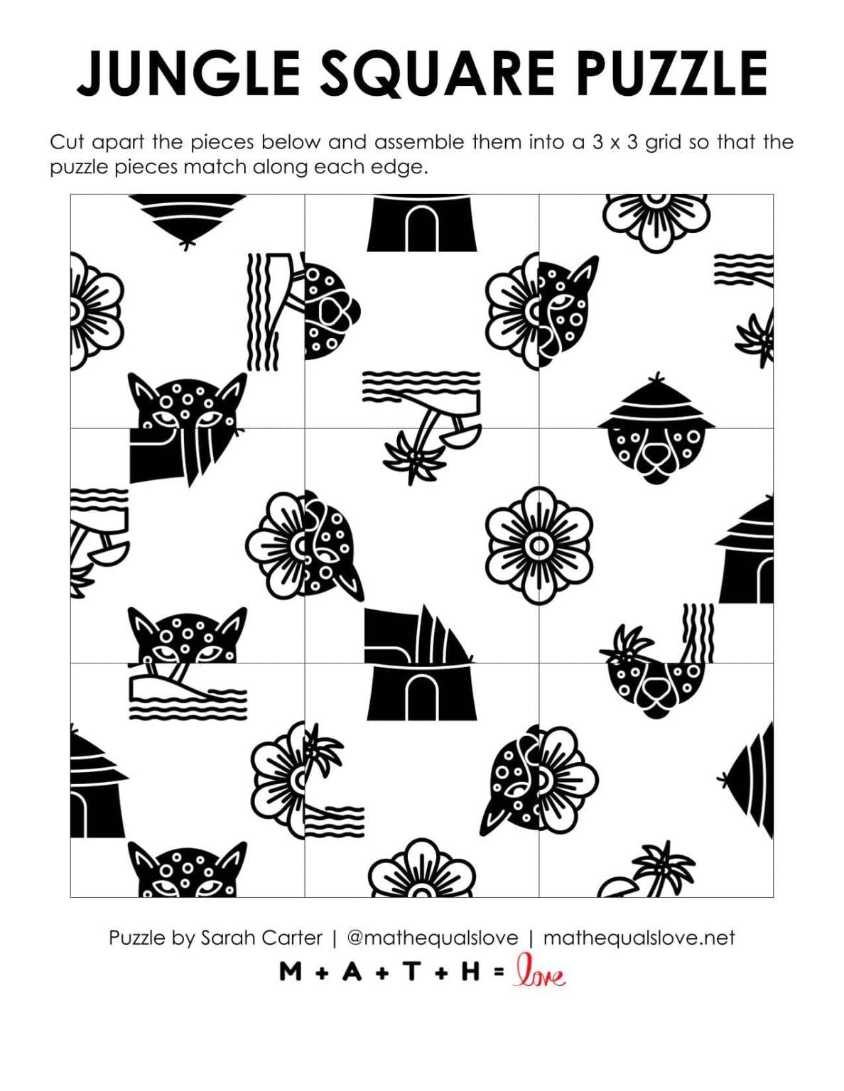 Jungle Square Edge Matching Puzzle | Math = Love