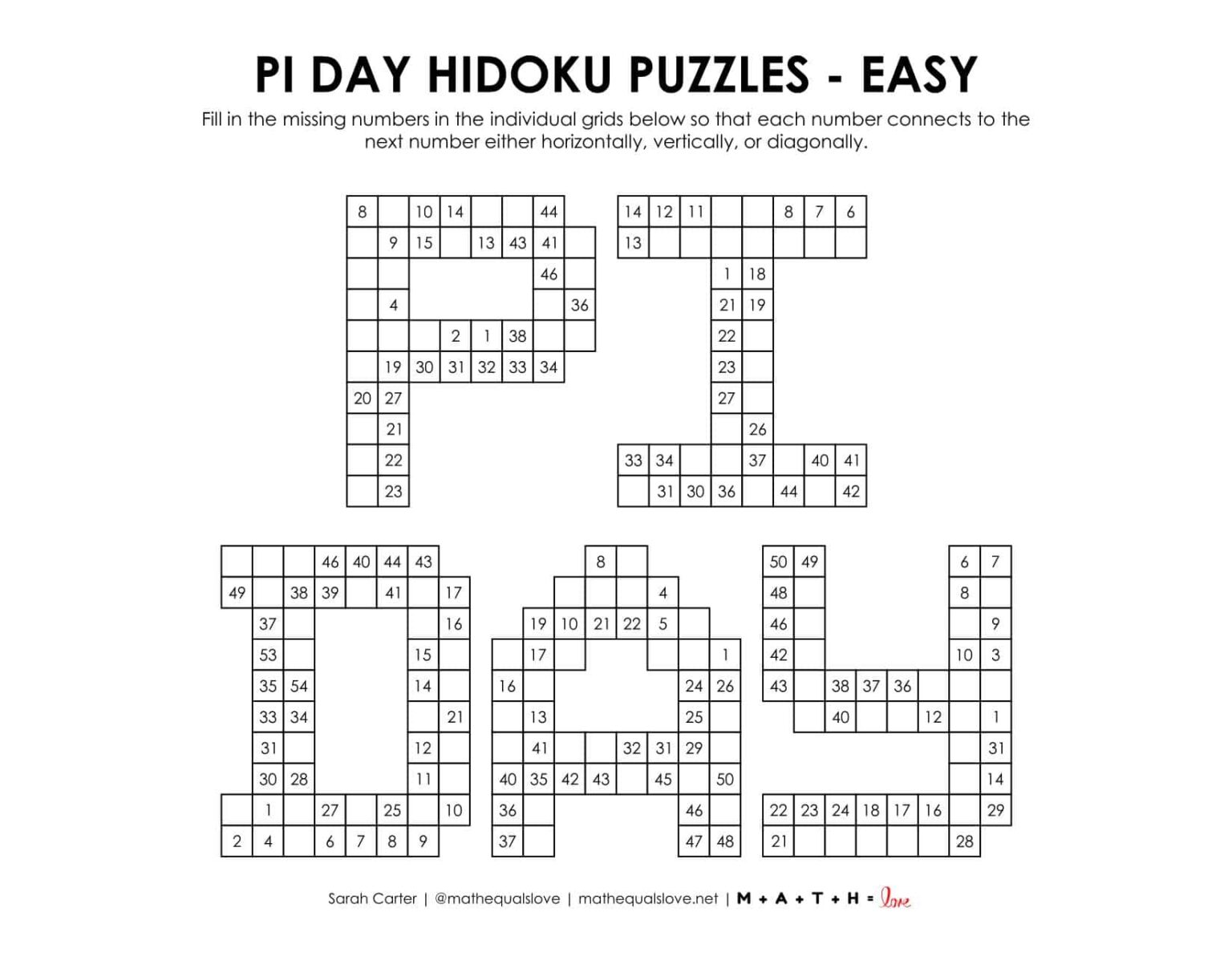 Pi Day Hidoku Logic Puzzles | Math = Love