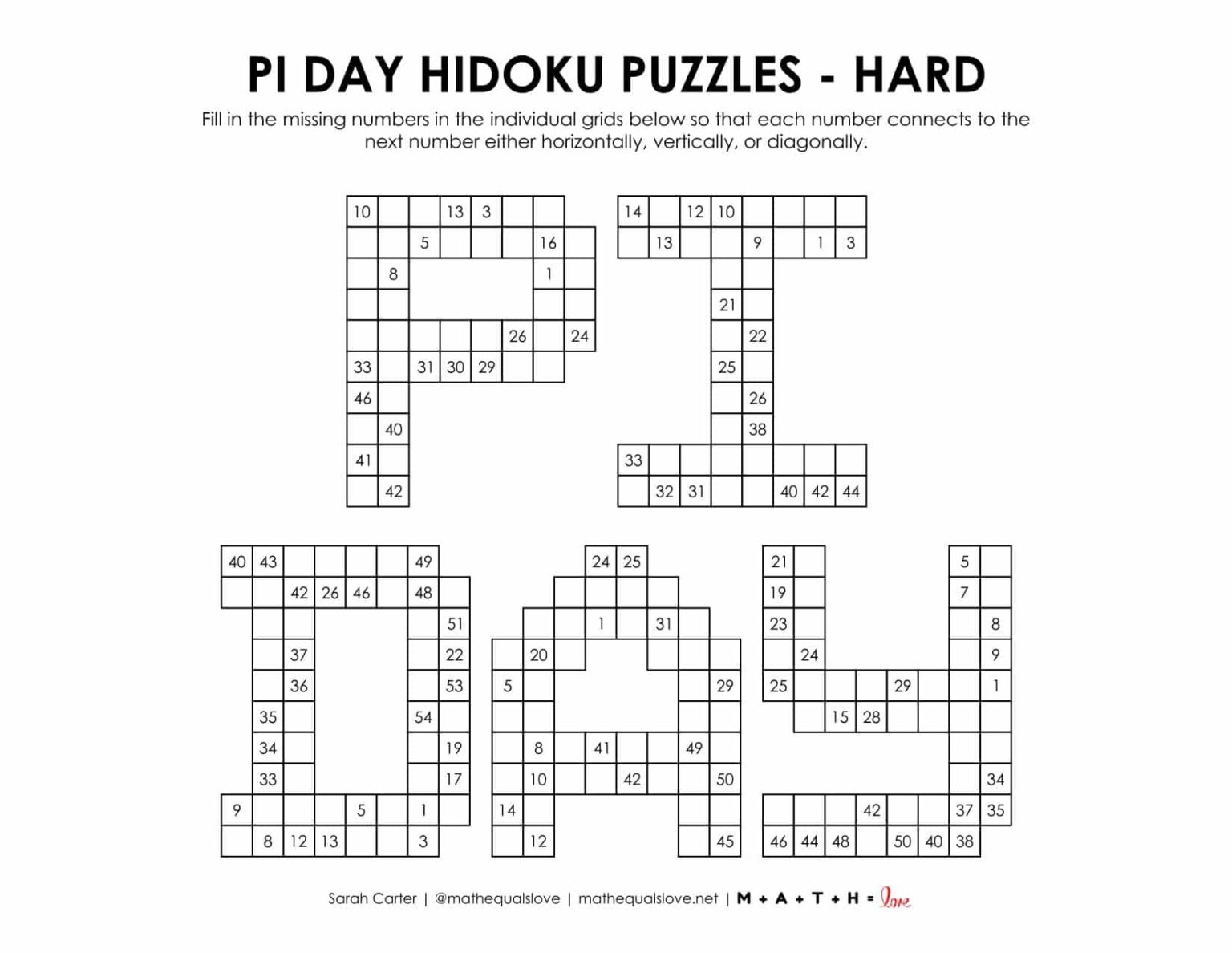 Pi Day Hidoku Logic Puzzles | Math = Love