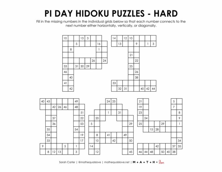 Pi Day Hidoku Logic Puzzles | Math = Love