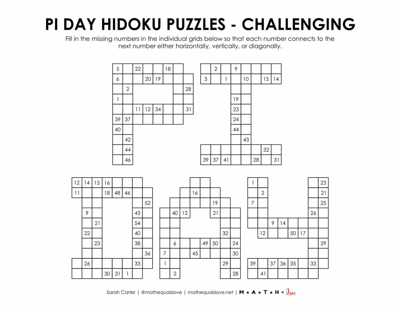Pi Day Hidoku Logic Puzzles | Math = Love