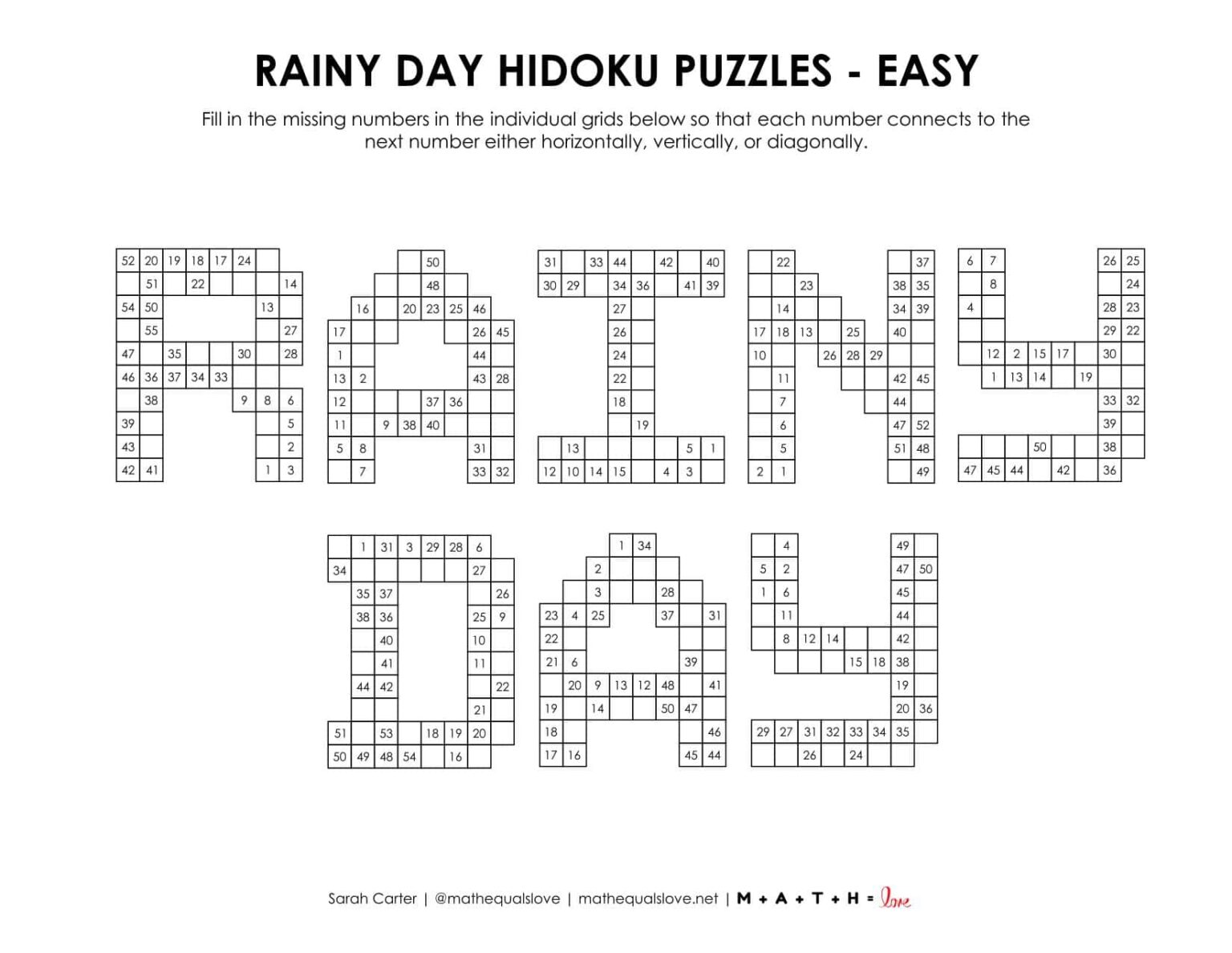 Rainy Day Hidoku Puzzle | Math = Love