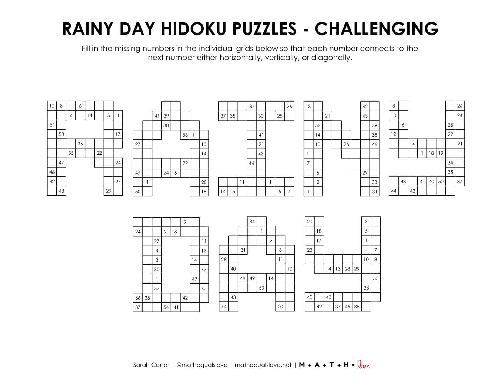 Rainy Day Hidoku Puzzle | Math = Love