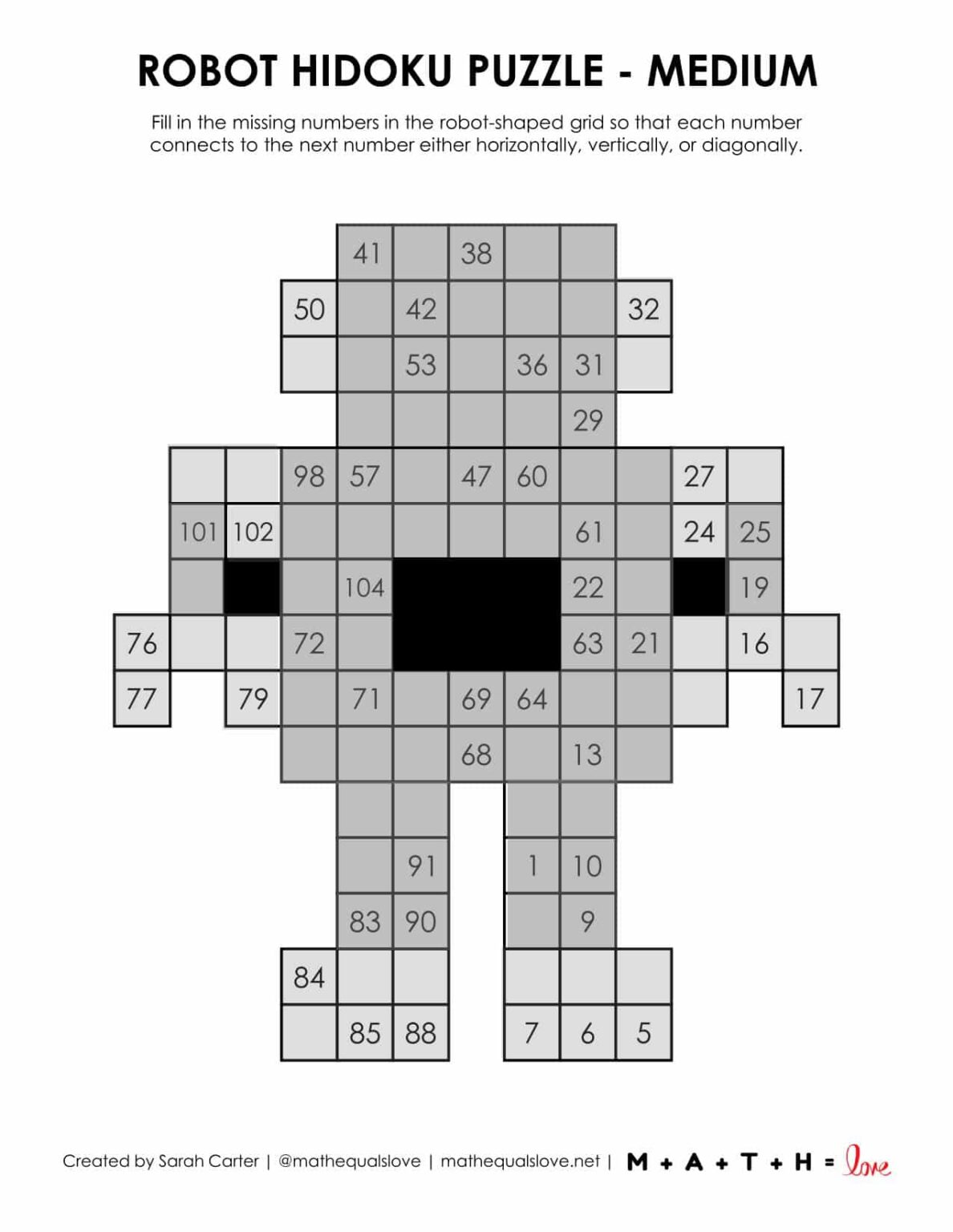 Robot Hidoku Puzzles | Math = Love