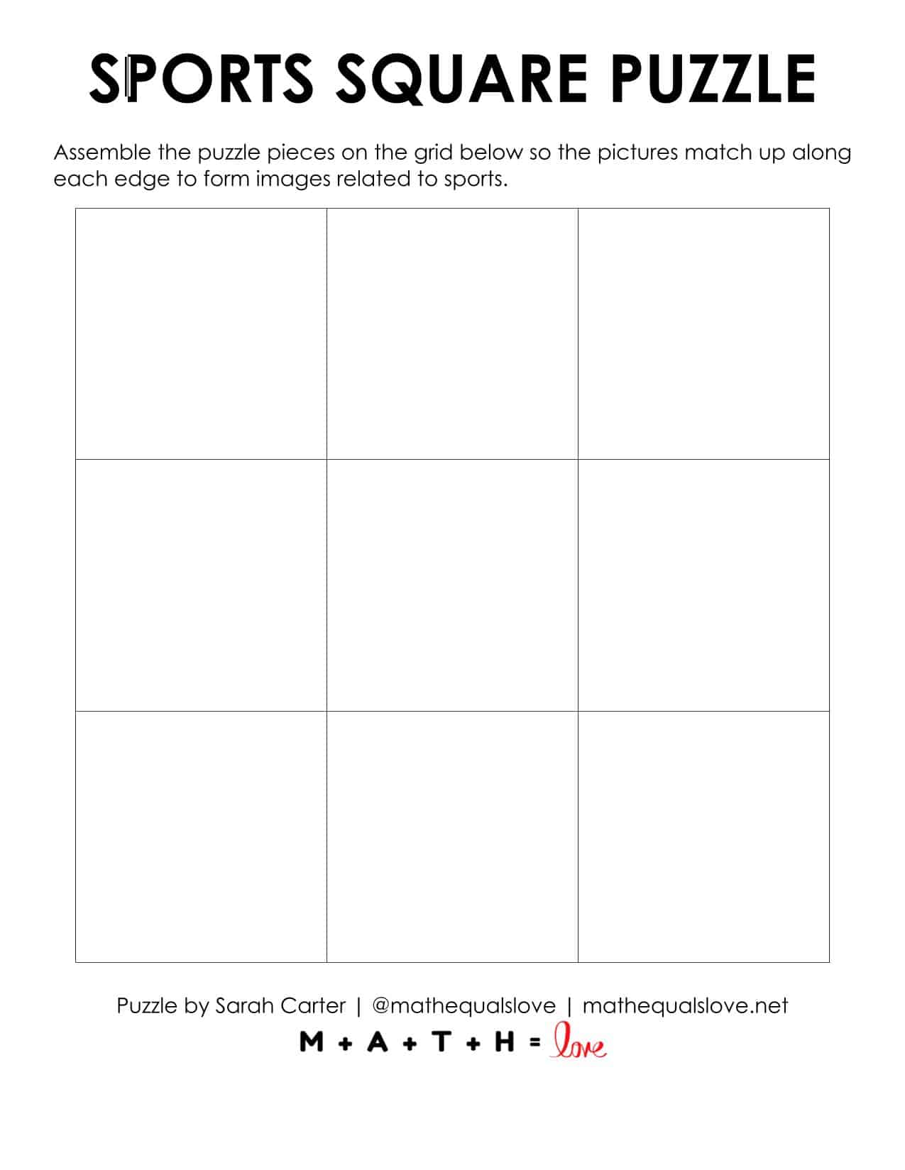 Sports Square Edge Matching Puzzle (PDF) | Math = Love