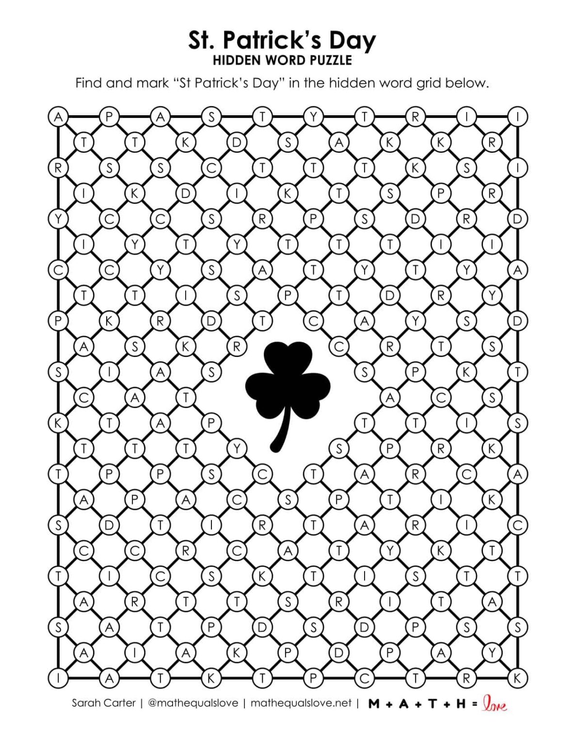 St. Patrick's Day Hidden Word Puzzle | Math = Love