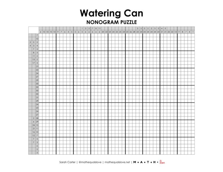 Watering Can Nonogram Puzzle for Spring | Math = Love