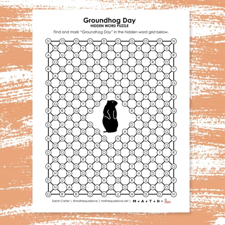 Groundhog Day Hidden Word Puzzle | Math = Love
