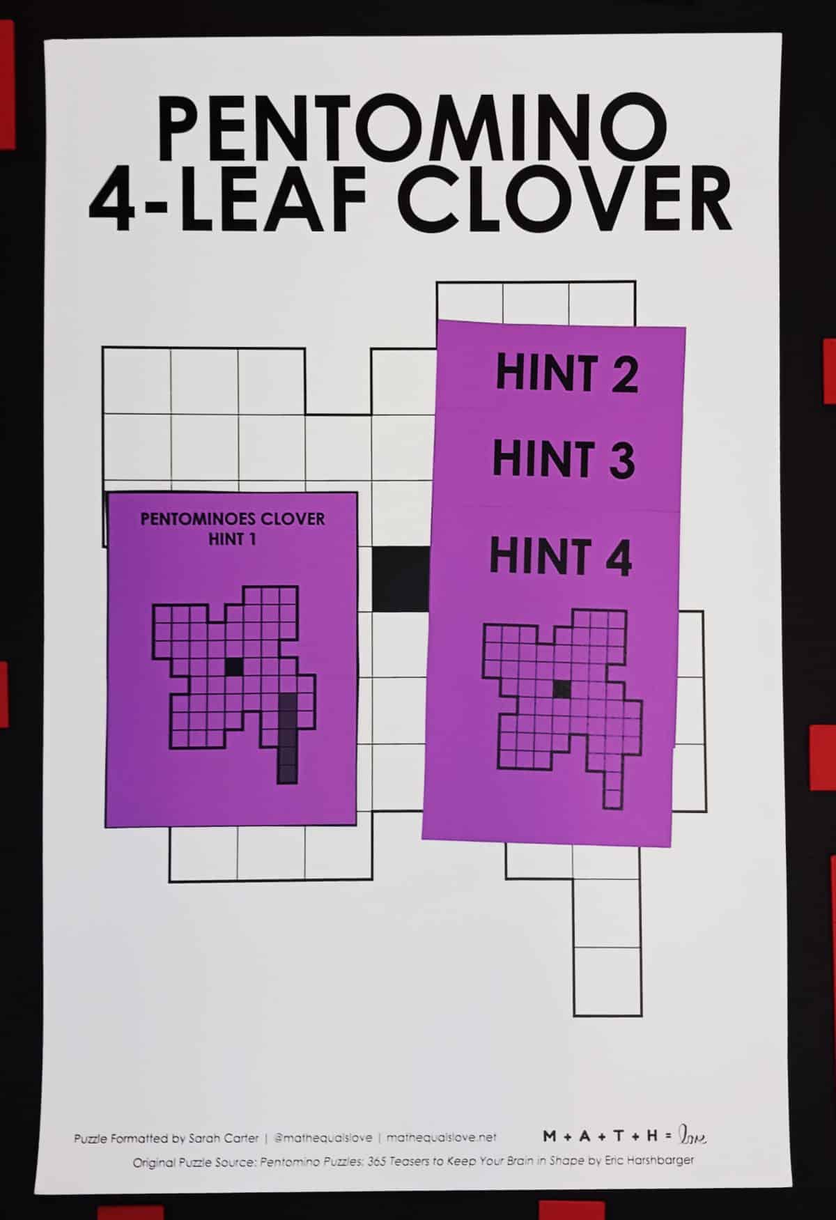 Clover Pentominoes Puzzle for St. Patrick's Day | Math = Love