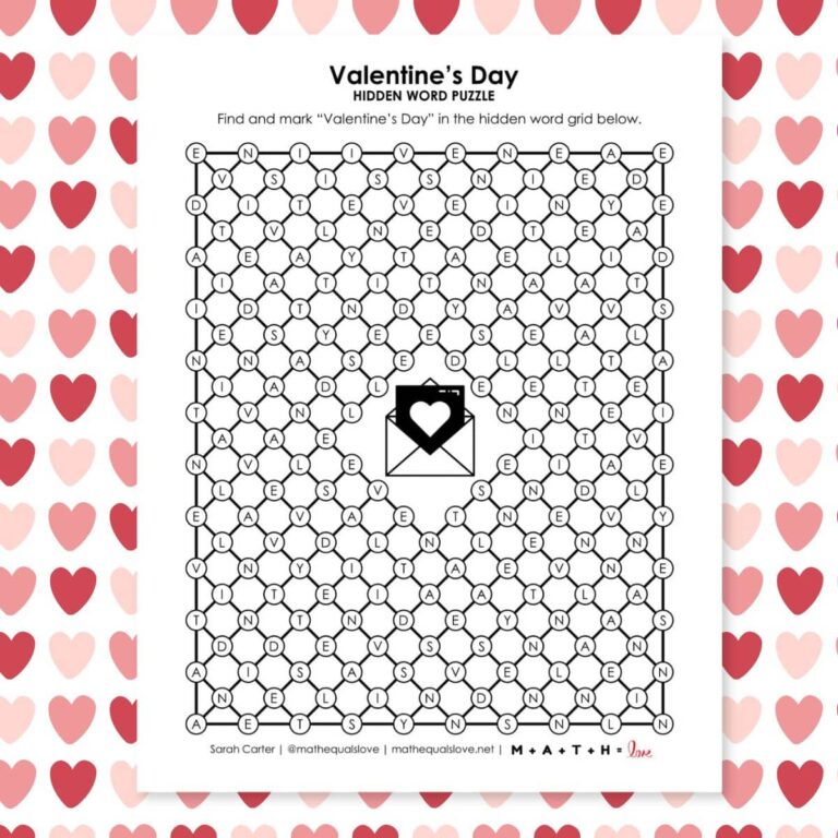 Valentine's Day Hidden Word Puzzle | Math = Love