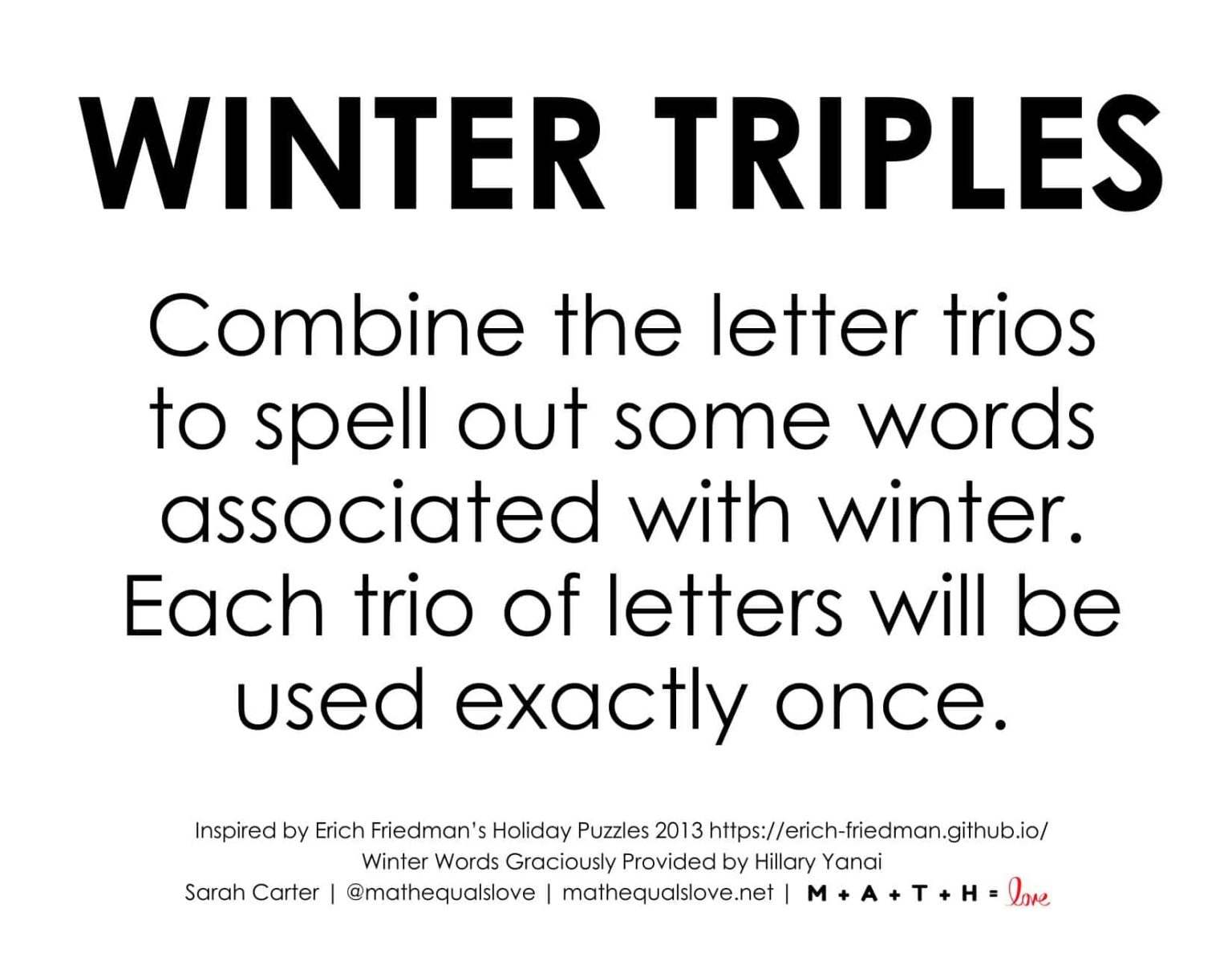 Winter Triples Puzzle | Math = Love