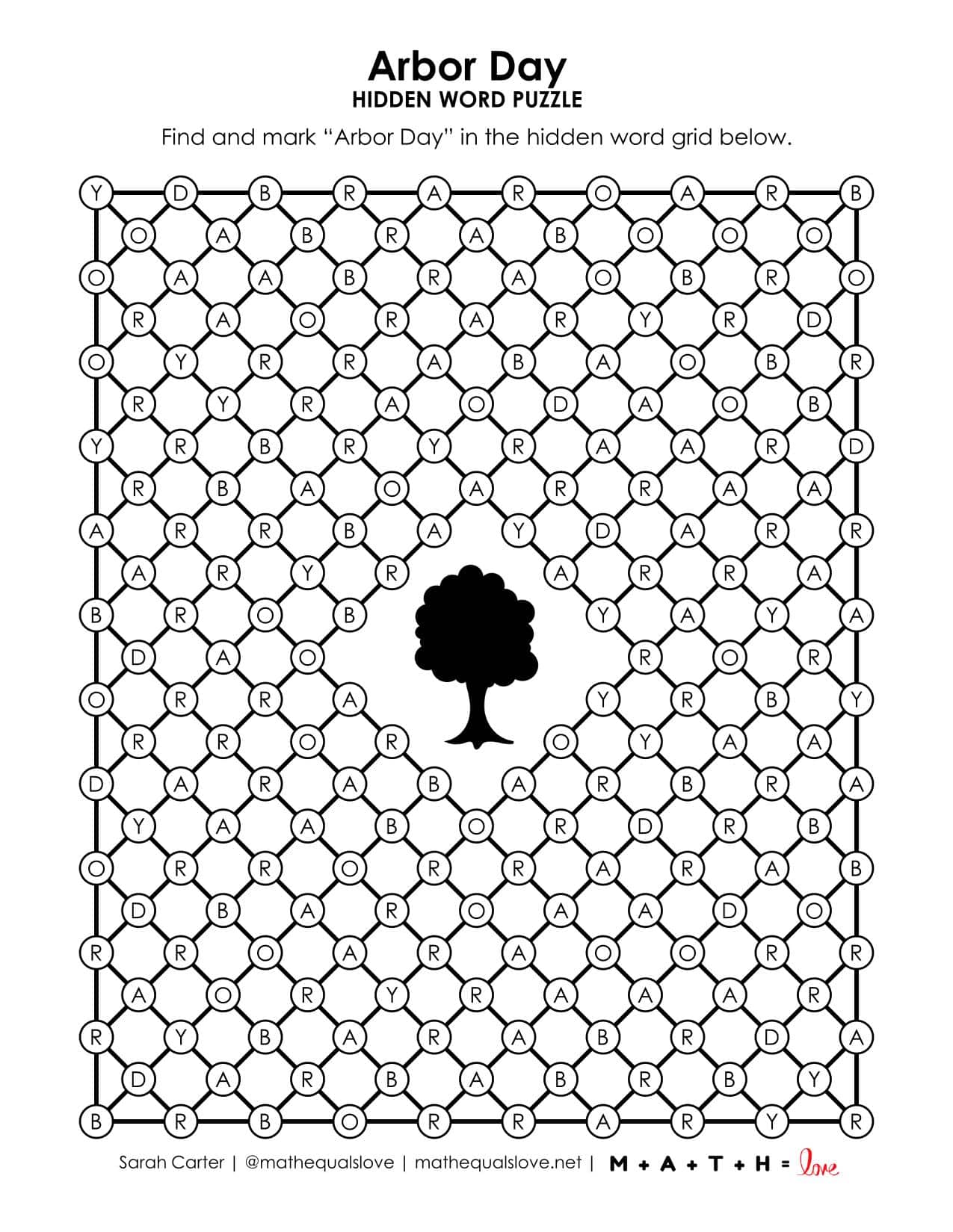 Arbor Day Hidden Word Puzzle | Math = Love