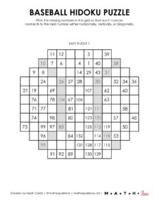 Baseball Hidoku Logic Puzzles | Math = Love