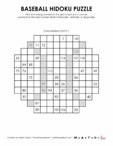 Baseball Hidoku Logic Puzzles | Math = Love