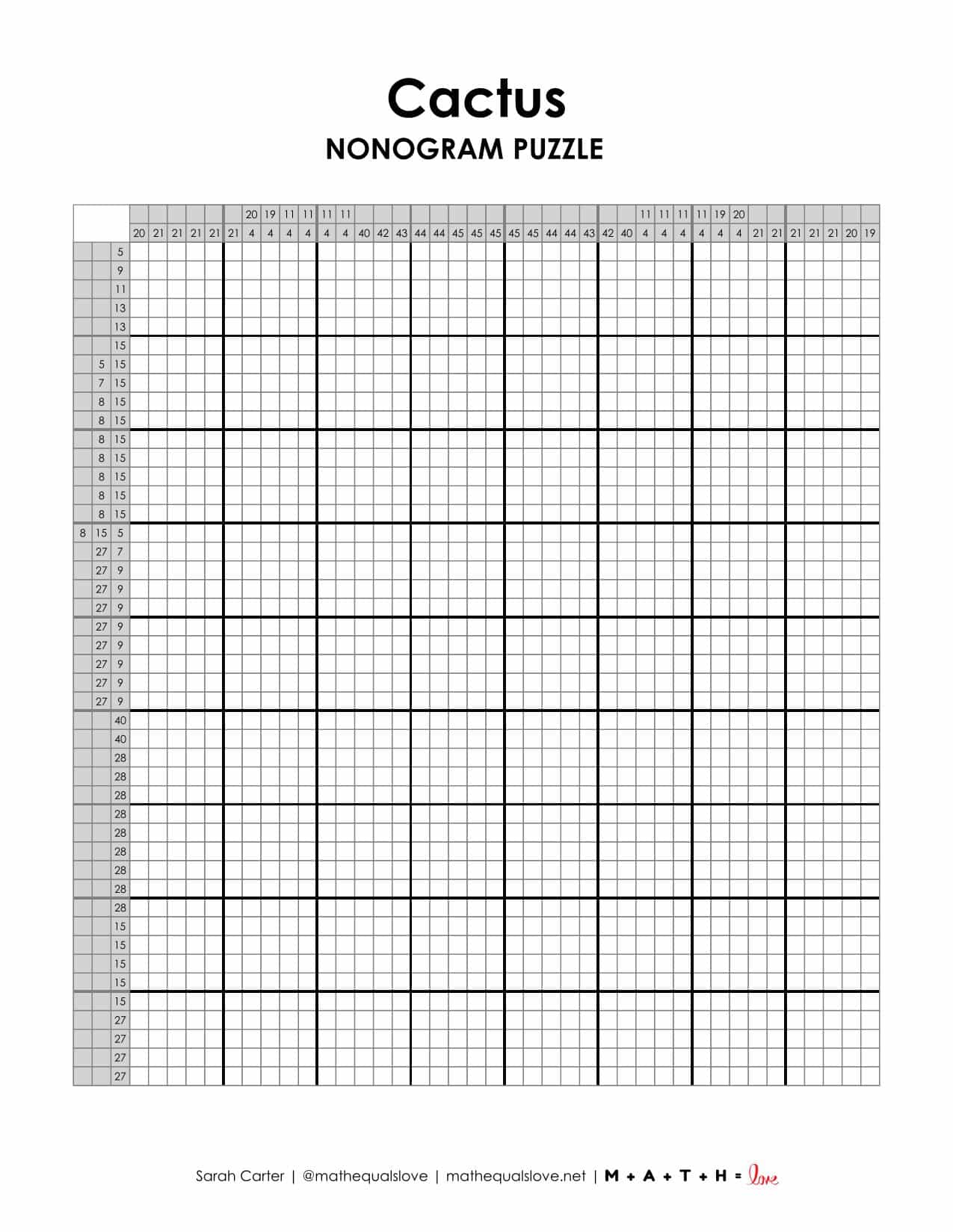 Cactus Nonogram Puzzle | Math = Love