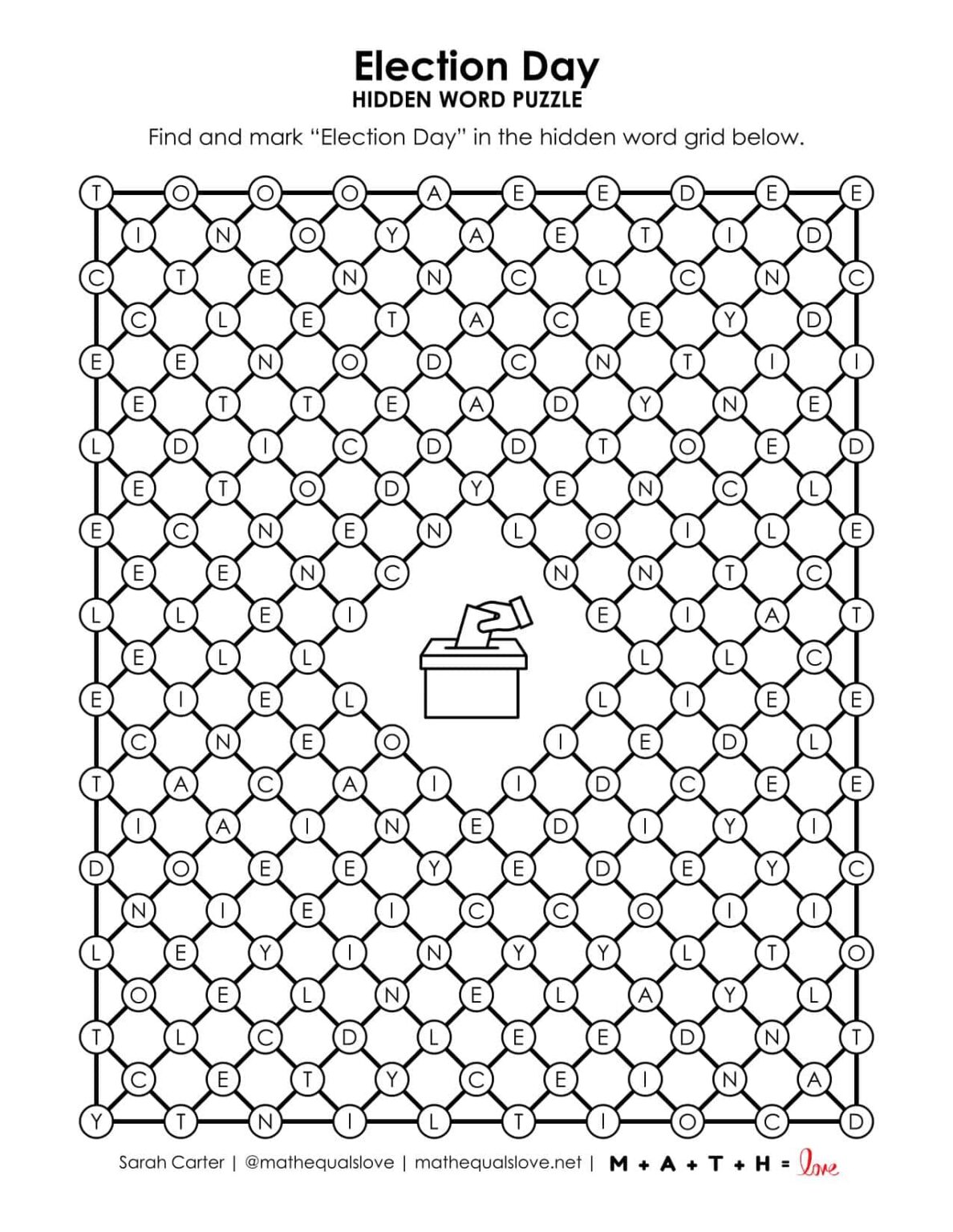 Election Day Hidden Word Puzzle | Math = Love