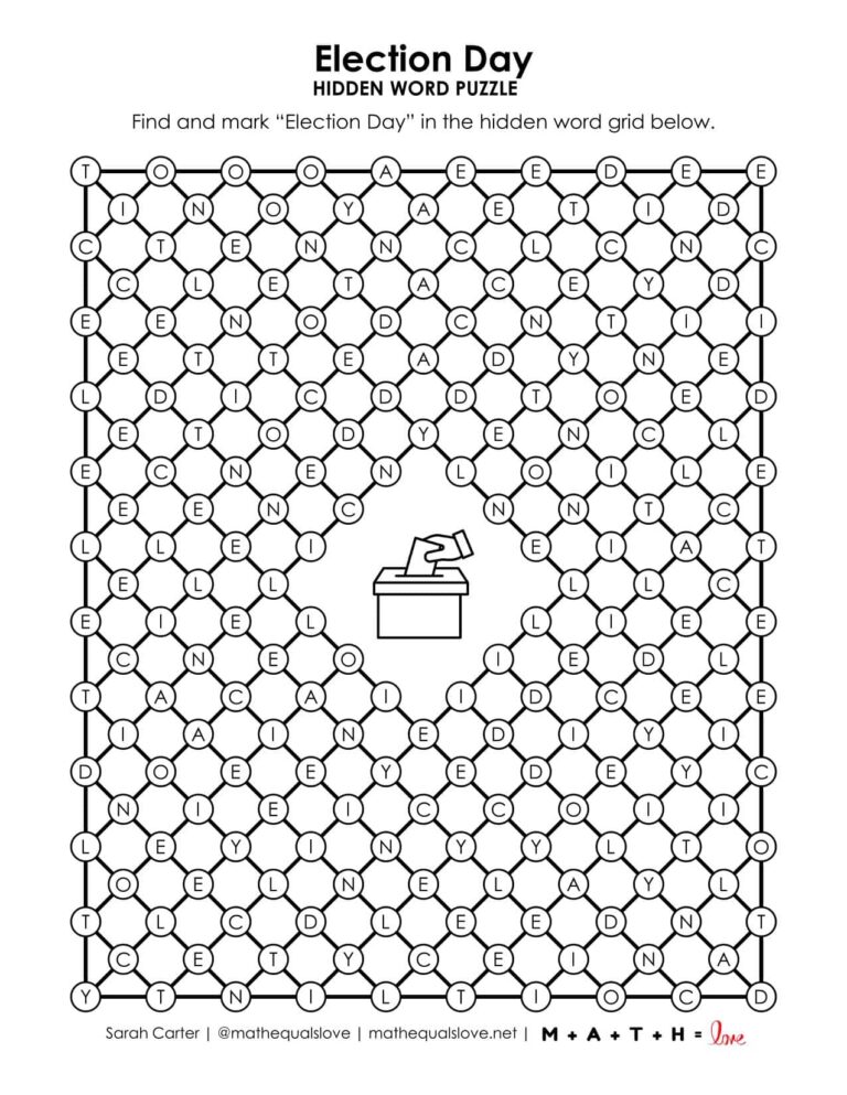 Election Day Hidden Word Puzzle | Math = Love