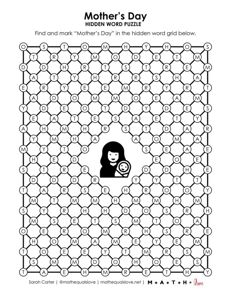 Mother's Day Hidden Word Puzzle | Math = Love