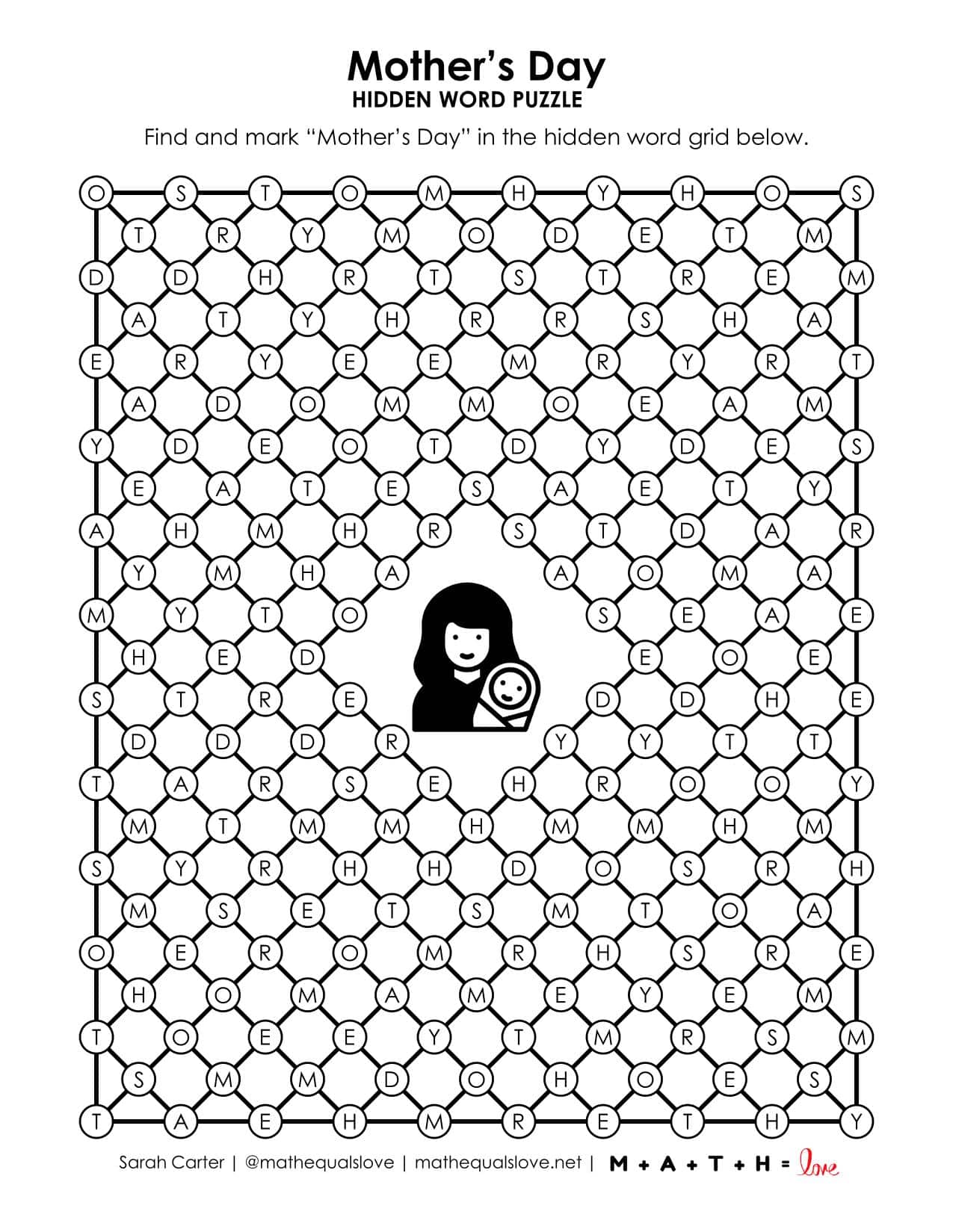 Mother's Day Hidden Word Puzzle | Math = Love