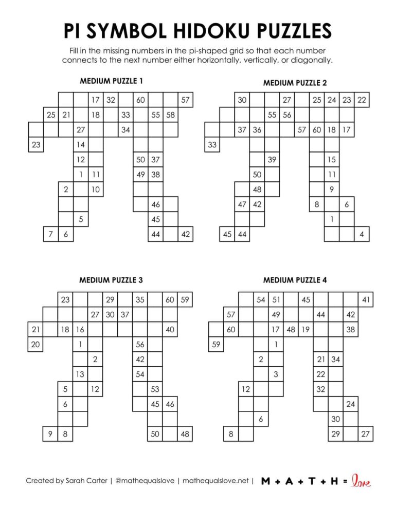 Pi Symbol Hidoku Puzzles for Pi Day [Free Printable PDF]