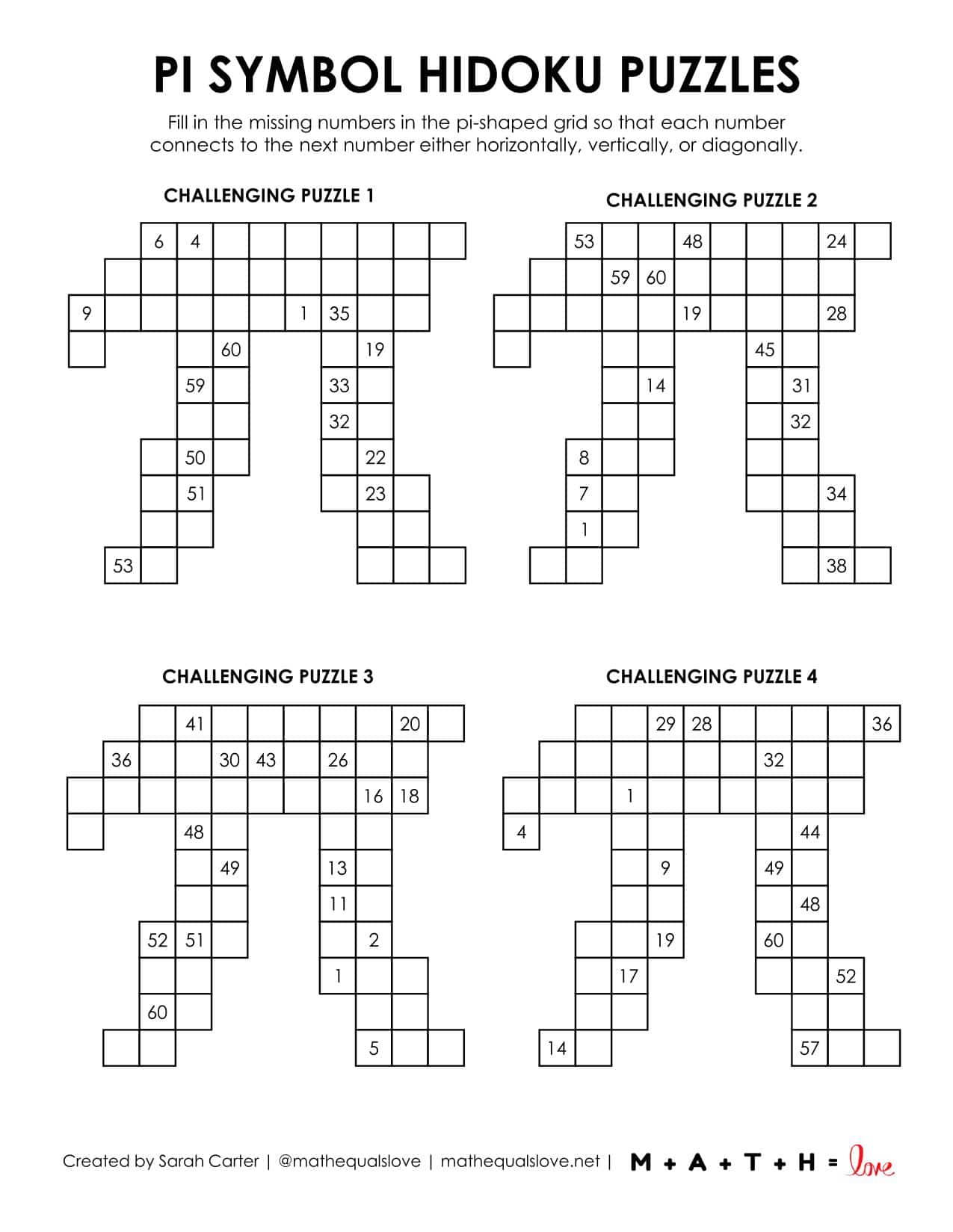 Pi Symbol Hidoku Puzzles for Pi Day [Free Printable PDF]
