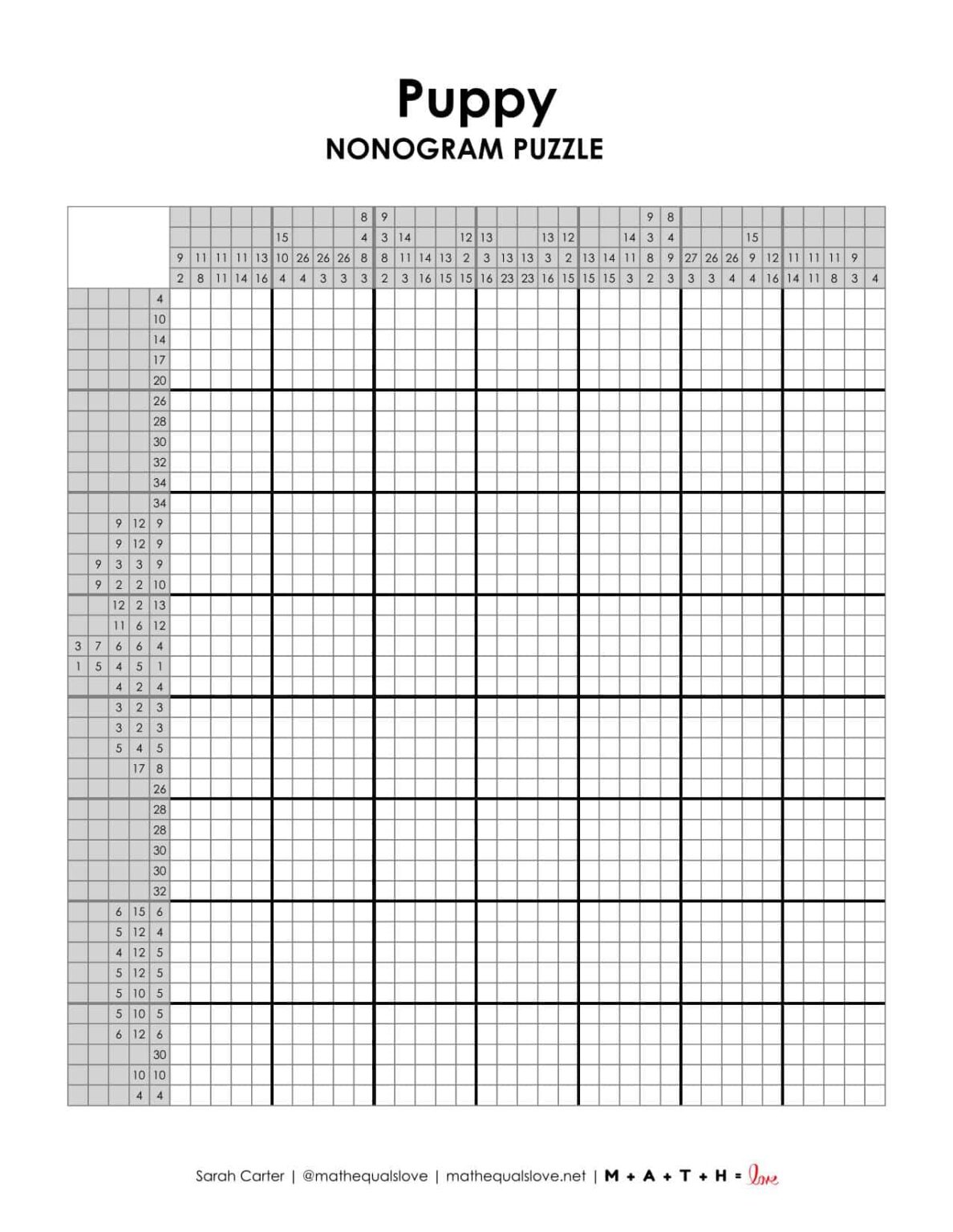 Free Printable Puppy Nonogram Puzzle (PDF)