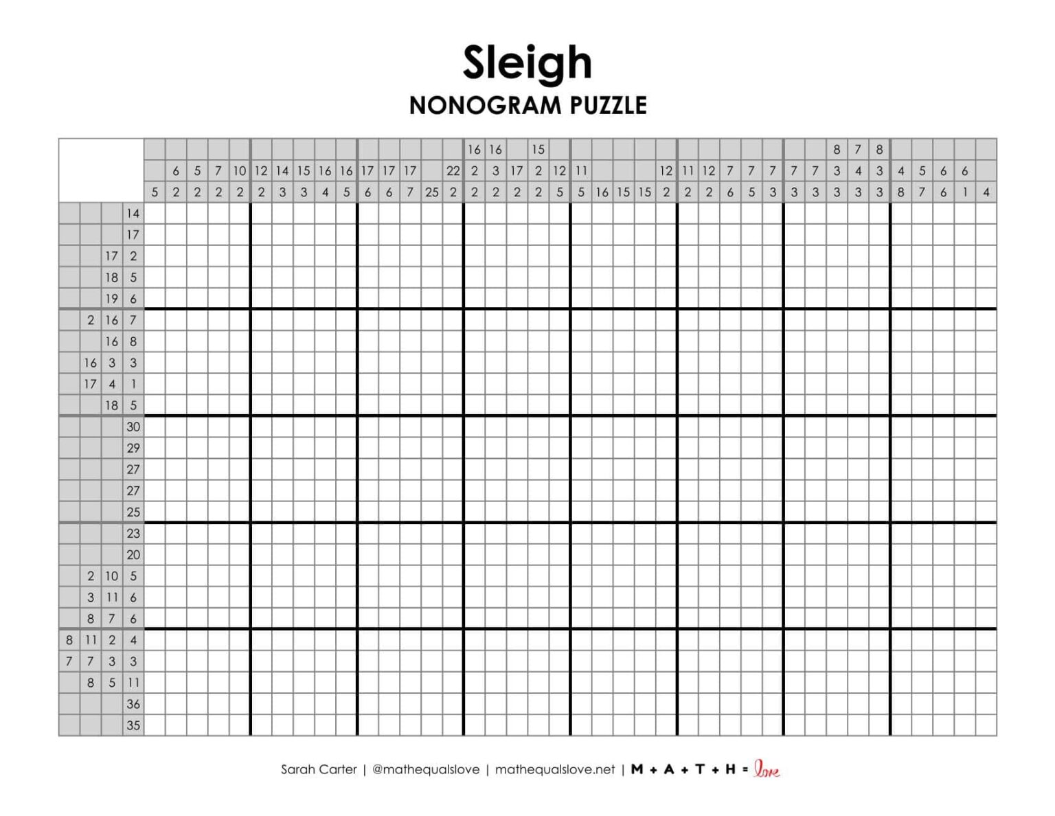 Sleigh Nonogram Puzzle | Math = Love